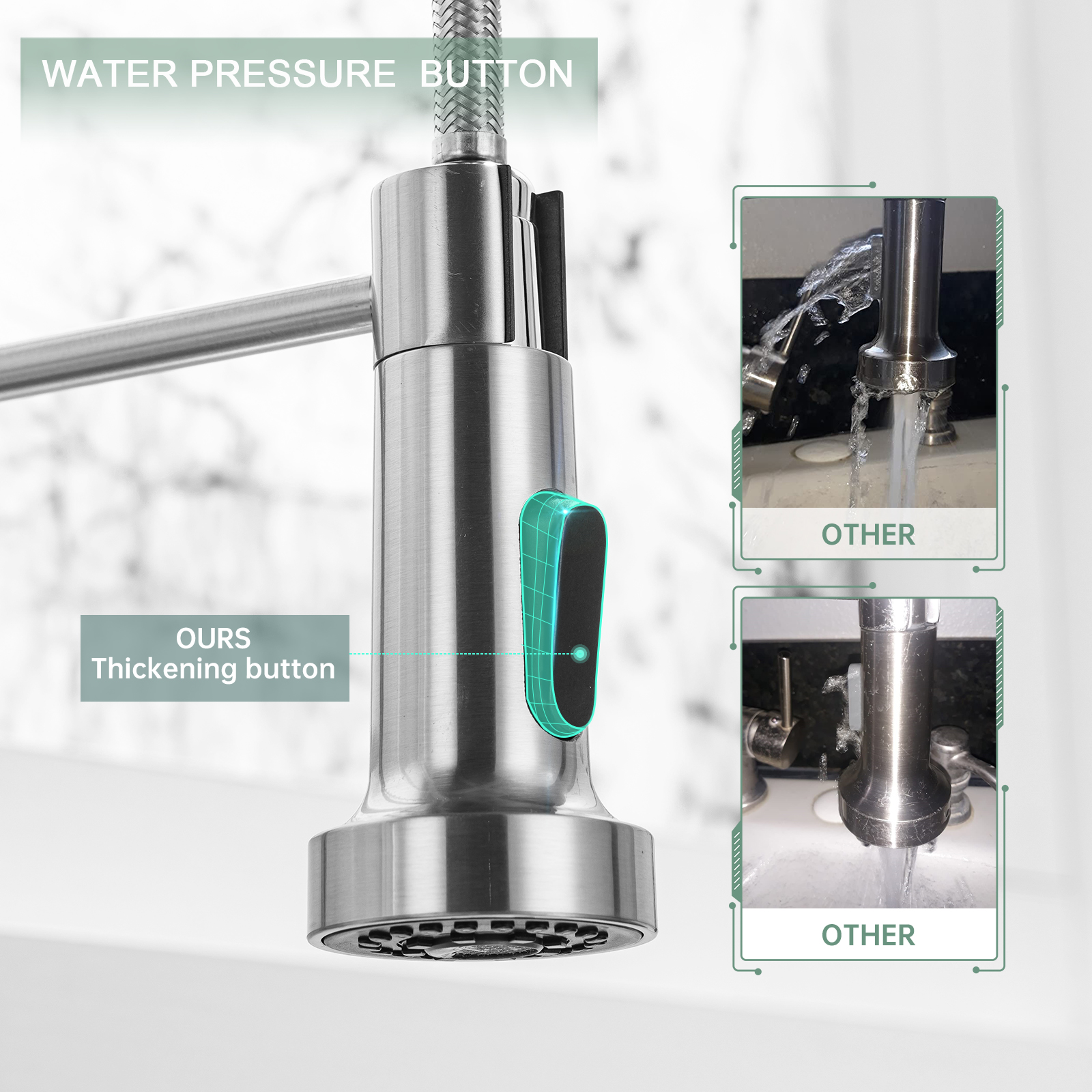 WEWE Kitchen Faucets, Brushed Nickel Kitchen Faucet with Pull Down ...