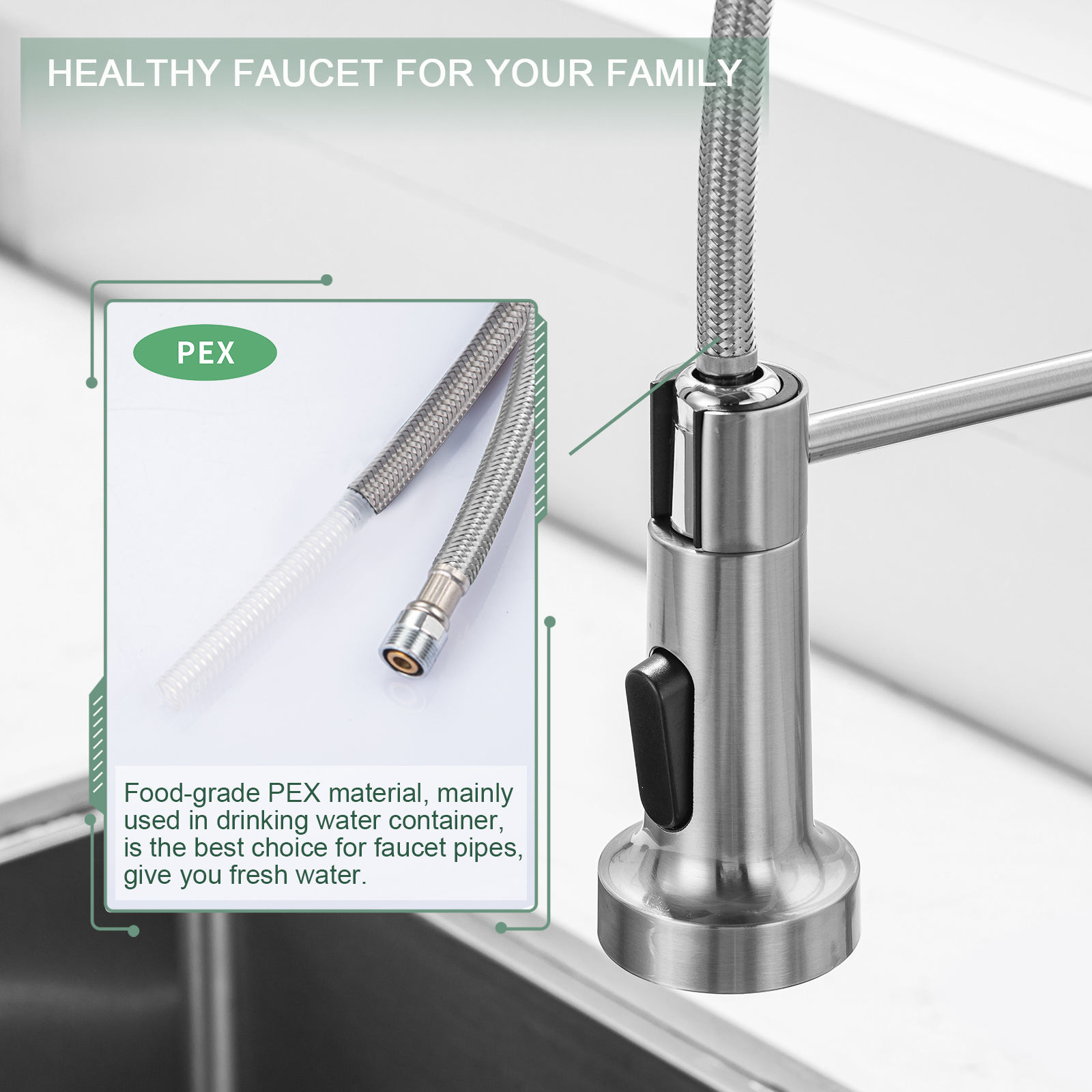WEWE Kitchen Faucets, Brushed Nickel Kitchen Faucet with Pull Down ...
