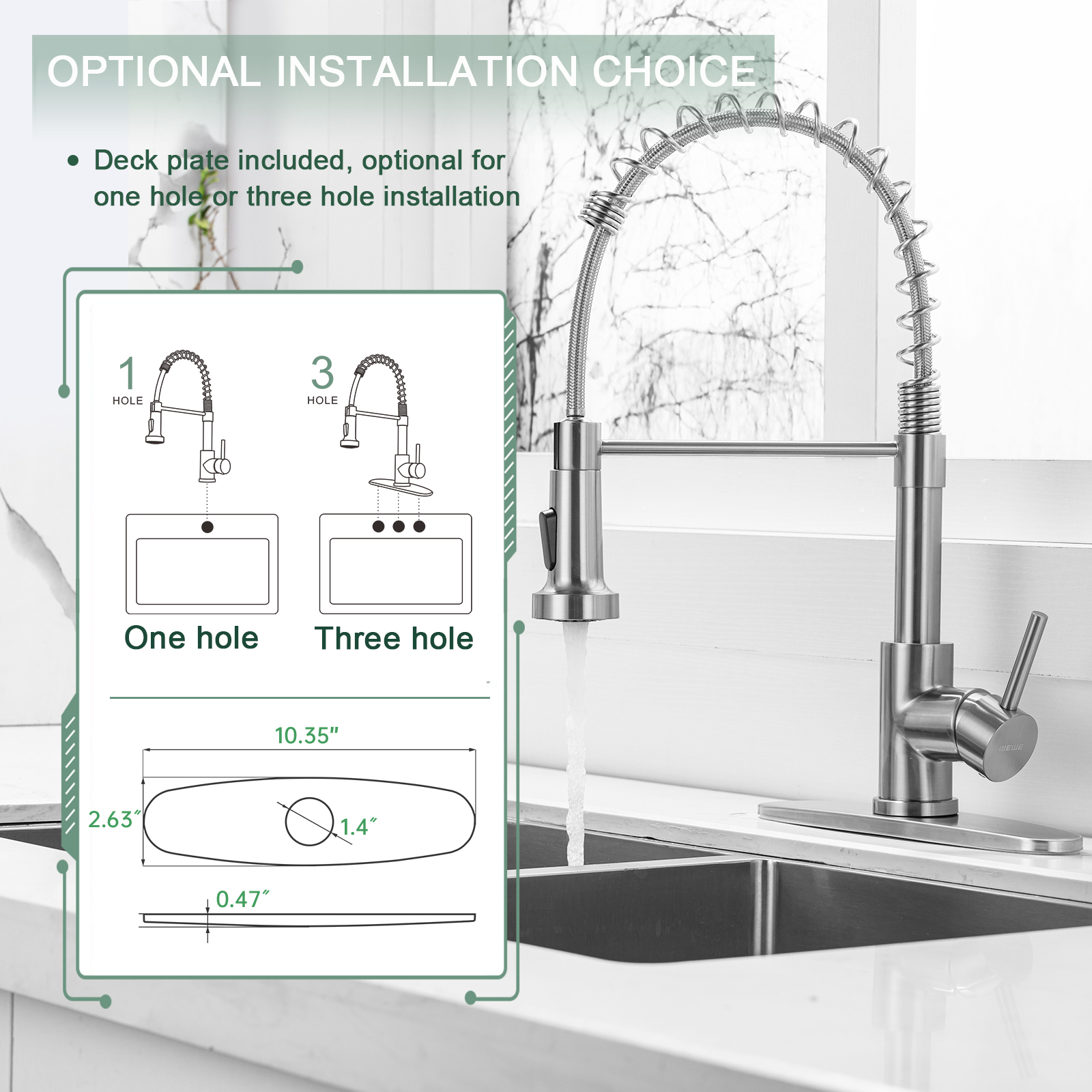 WEWE Kitchen Faucets, Brushed Nickel Kitchen Faucet with Pull Down ...