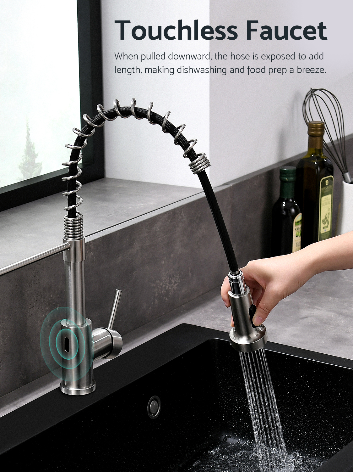 WEWE Touchless Kitchen Faucet with Pull Down Sprayer – Motion Sensor ...