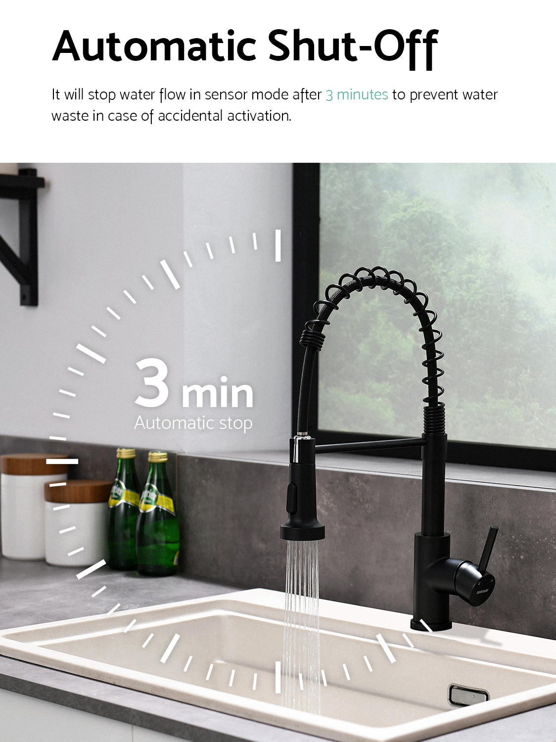 WEWE Matte Black Touchless Kitchen Faucet with Pull Down Sprayer ...