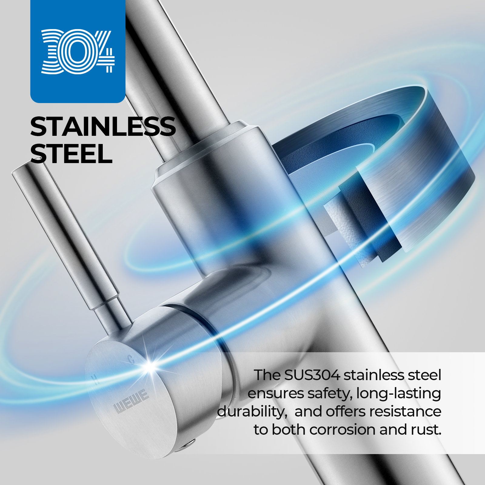 WEWE Waterfall Kitchen Faucet with Pull Down Sprayer, 3 Modes(Sweep ...