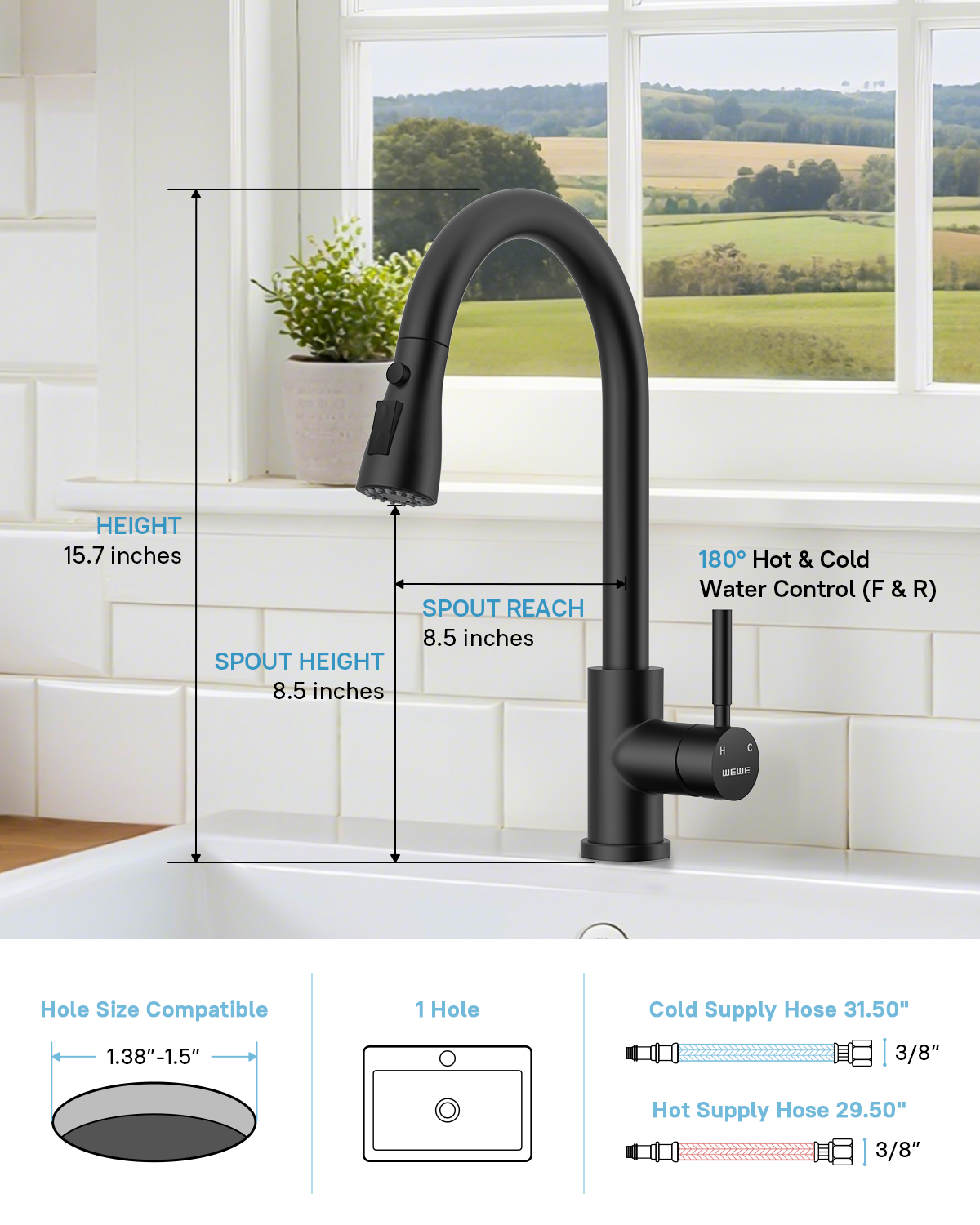 WEWE Kitchen Faucets with Pull Down Sprayer, Stainless Steel Single ...