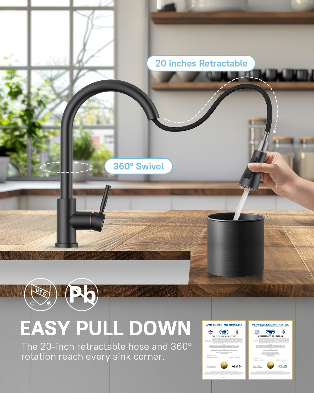 WEWE Kitchen Faucets with Pull Down Sprayer, Stainless Steel Single ...